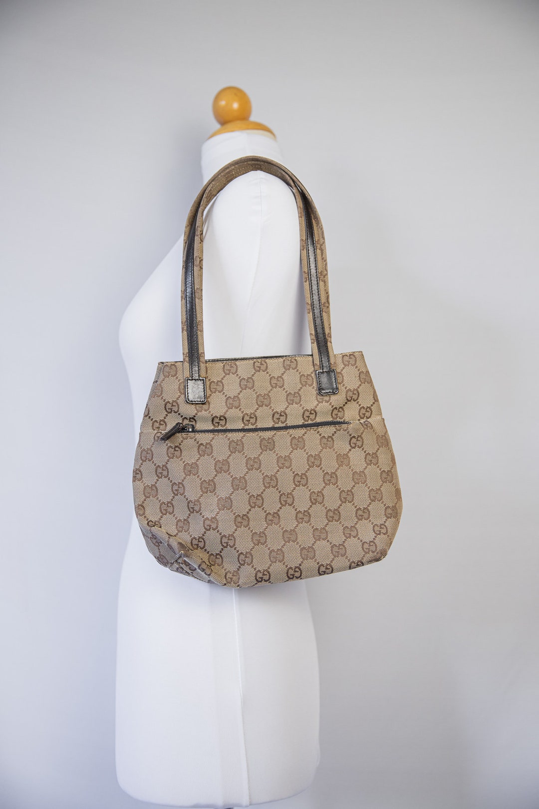 Gucci Monogram Canvas and Leather Small Logo Shoulder Handbag / Tote ...