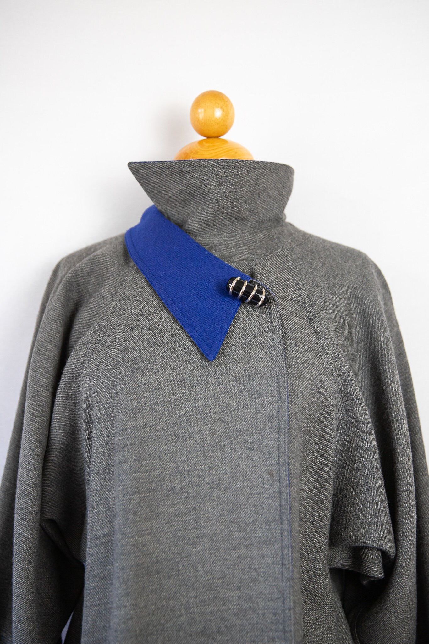 1980s Chloé Grey & Blue Swing Coat With Asymmetrical Collar - Etsy