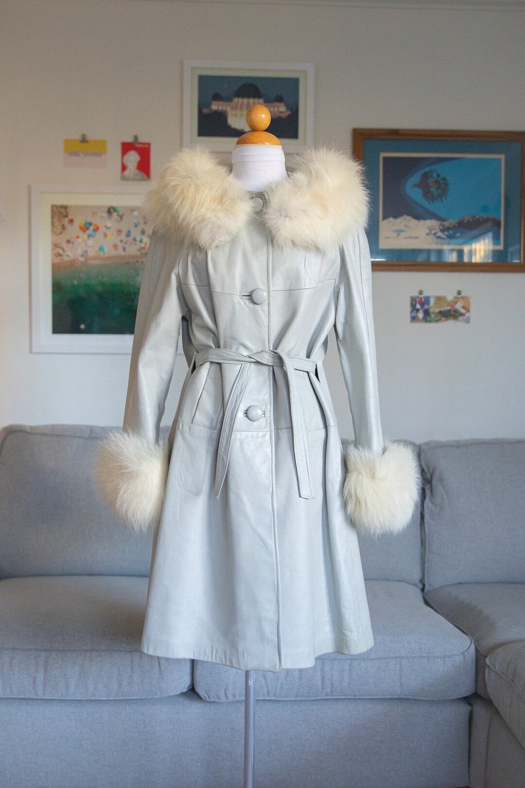 1950s-1960s Dove Gray Leather Coat W/ Fox Fur Trim - Etsy