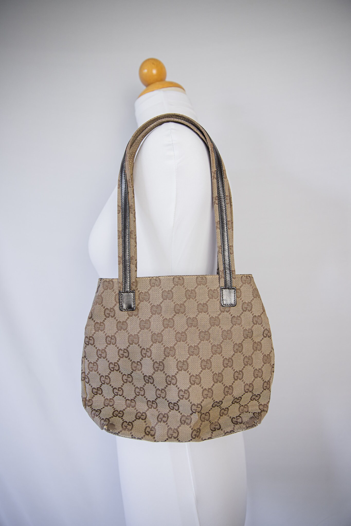 Gucci Monogram Canvas and Leather Small Logo Shoulder Handbag / Tote ...