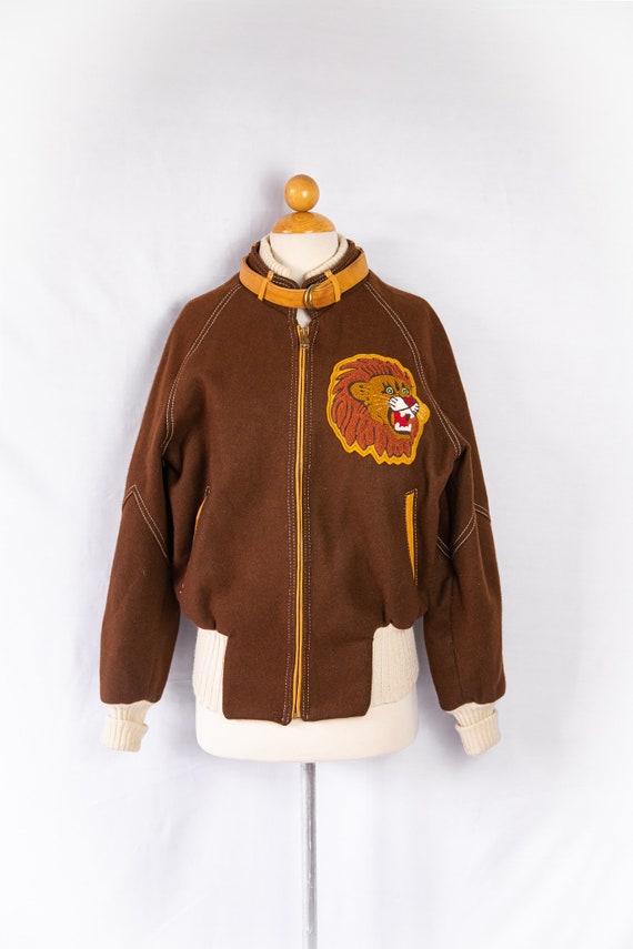 1960s Stuart Nelson brown varsity bomber jacket / lio… - Gem