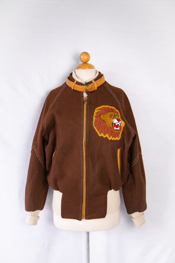 1960s Stuart Nelson brown varsity bomber jacket / lio… - Gem