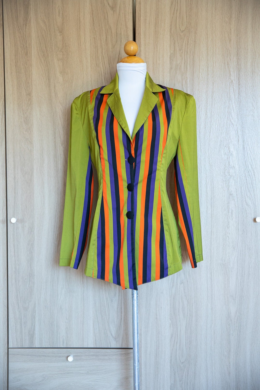 Avant Garde Fitted 2000s Lime Green Striped Blazer - Etsy
