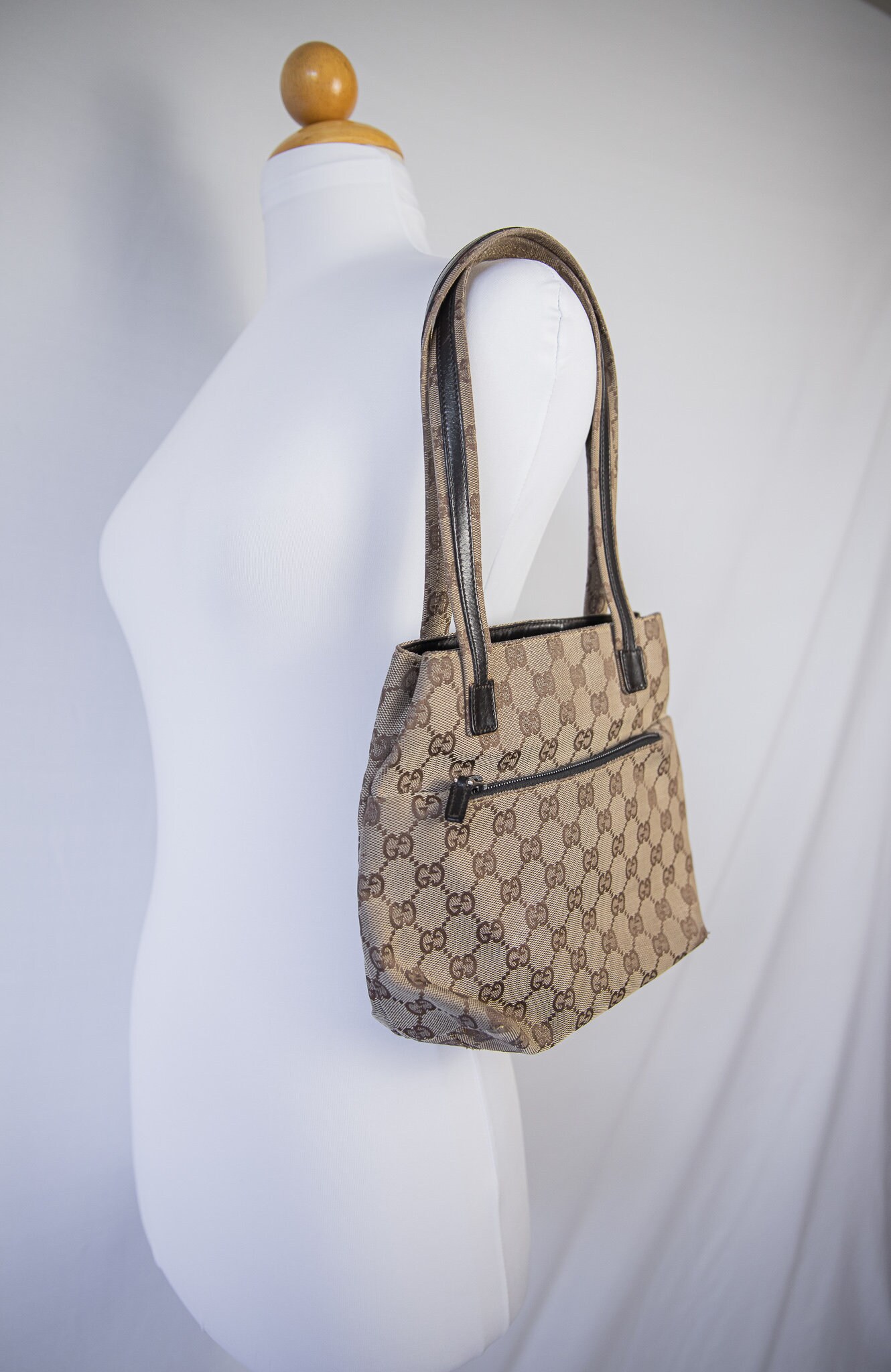 Gucci Monogram Canvas and Leather Small Logo Shoulder Handbag / Tote ...
