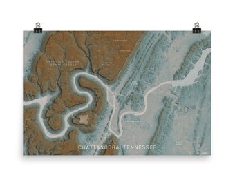 Chattanooga, TN Topographic Map - Museum Quality Matte Print - Etsy