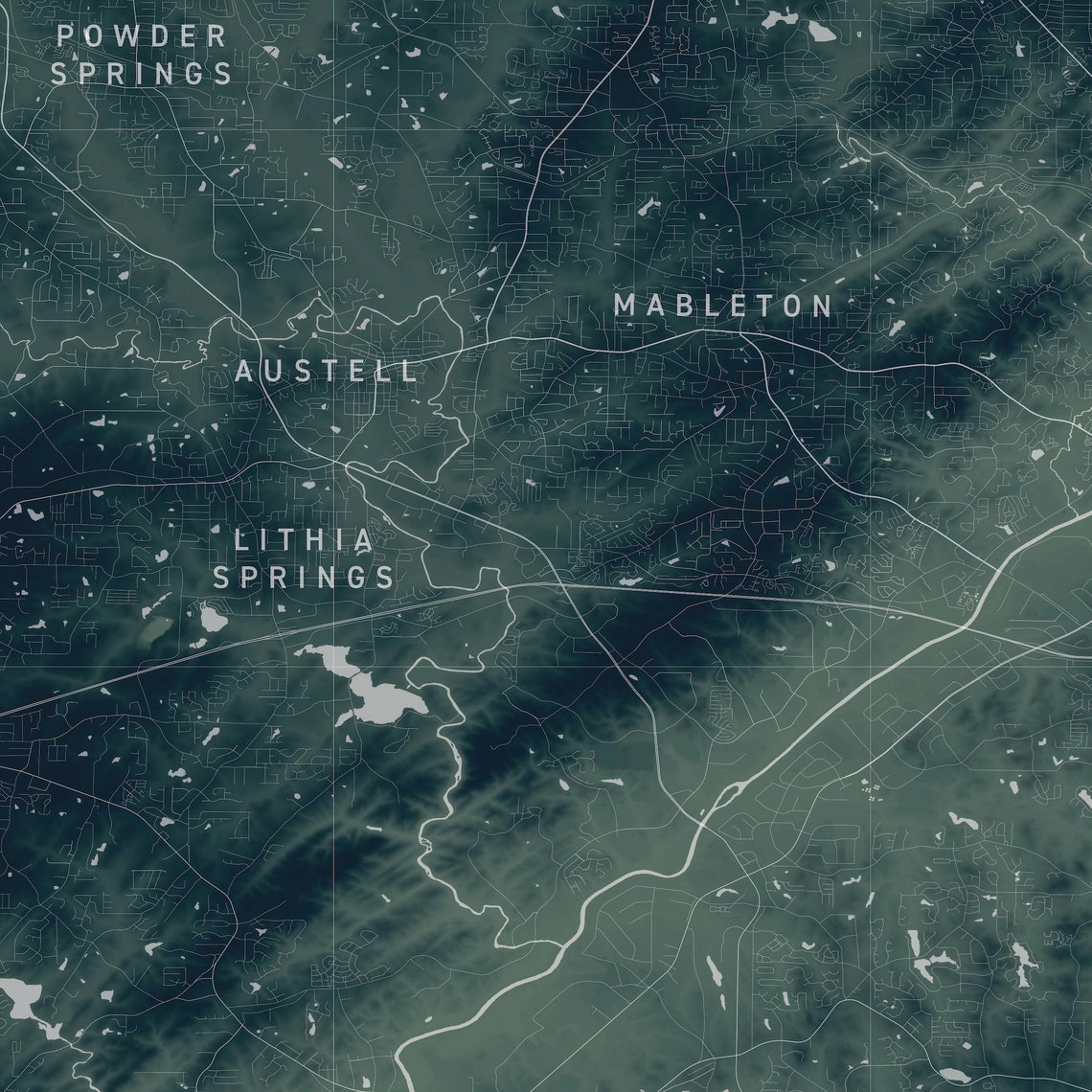 Atlanta Georgia Topographic Map - Etsy