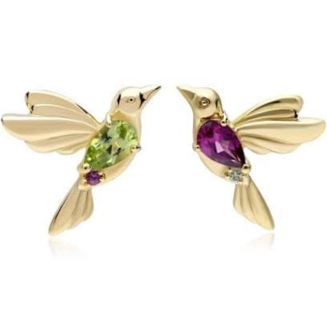 Humming Birds Stud Earring Sterling Silver Multicolor Bird Stud ...