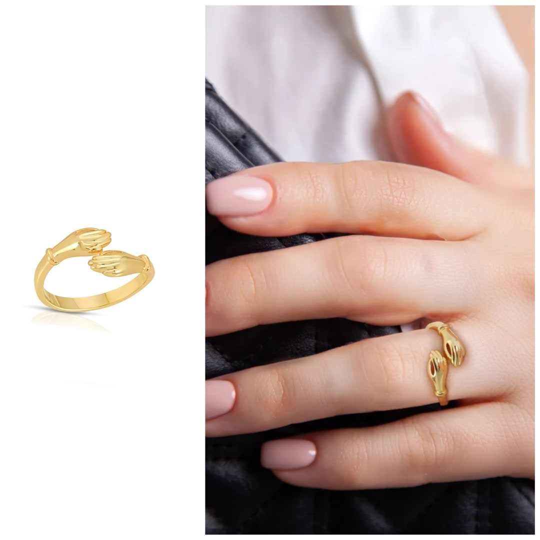 Hugging Hands Ring Sterling Silver Daily Minimal Jewelry Loving Hands ...