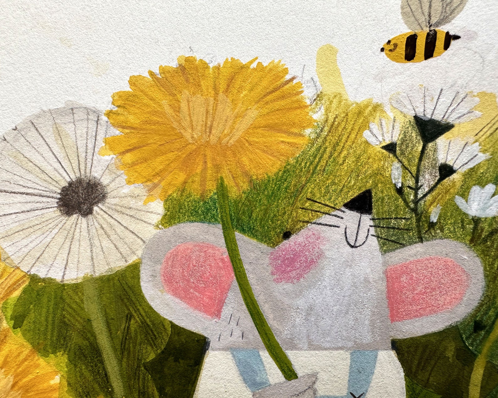 A Little Mouse With a Dandelion - ORIGINAL Mixed Media Drawing - Etsy