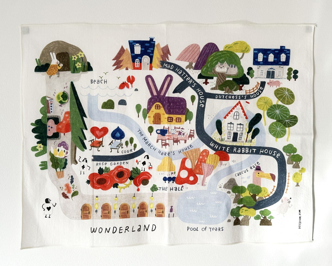 Alice in Wonderland Map of Wonderland Fabric Poster, Small Tapestry ...