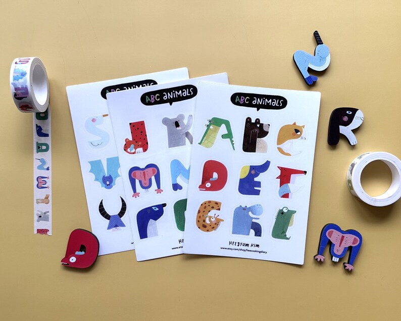 ABC Alphabet Animal Transparent Sticker Sheet A6 Planner, Bullet ...