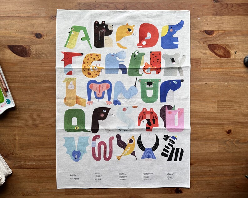 ABC Alphabet Animal Fabric Poster Small Tapestry Wall - Etsy