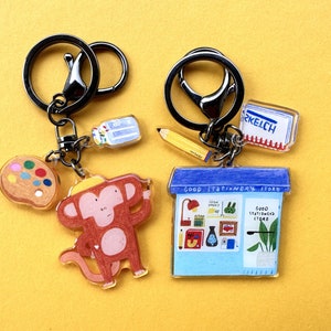 Monkey the Artist Acrylic Key Chain - Etsy