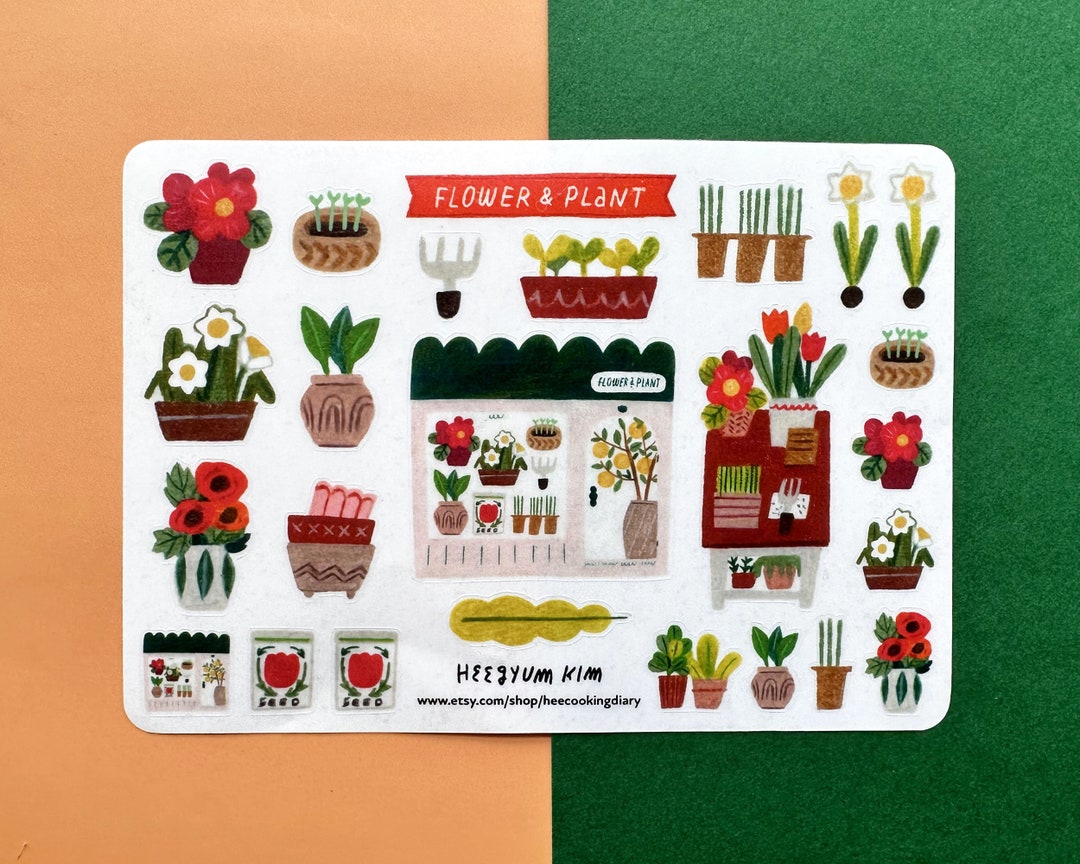 Flower Shop, Plant Shop Clear/ Washi Sticker Sheet A6 Bullet Journal ...