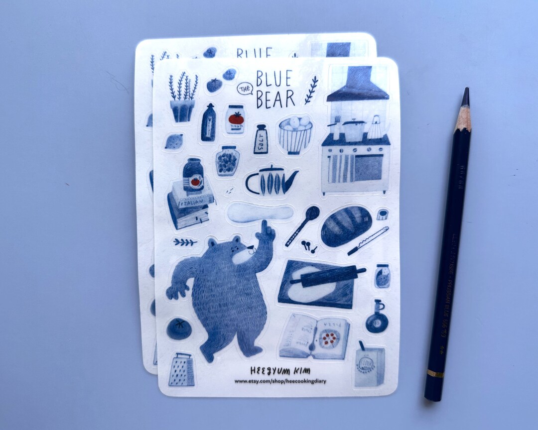 Blue the Bear Clear Glossy Sticker Sheet A6 Bullet Journal, Planner ...