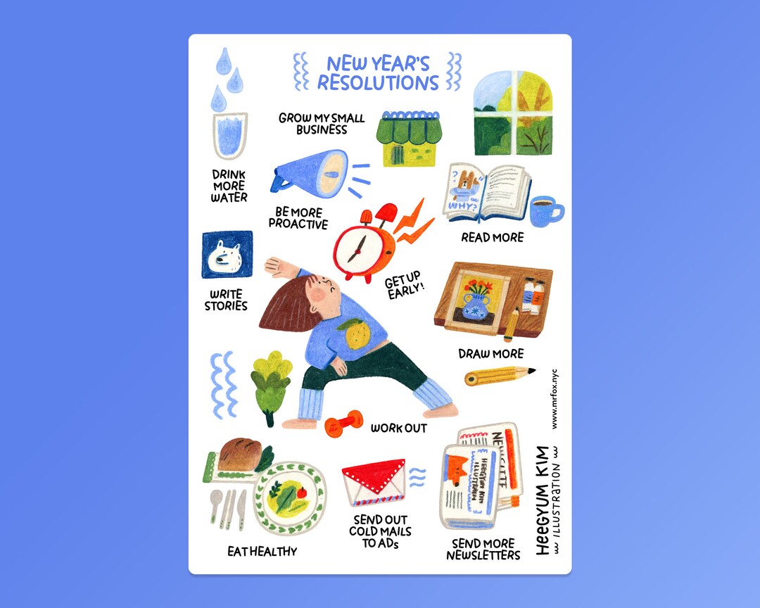 New Year's Resolution Sticker Sheet, Achieve Your Goals in Style ...