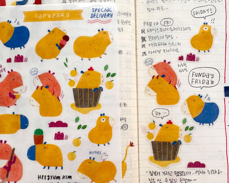 Capybara Cute Animal Clear Sticker Sheet A6 Bullet Journal Planner ...