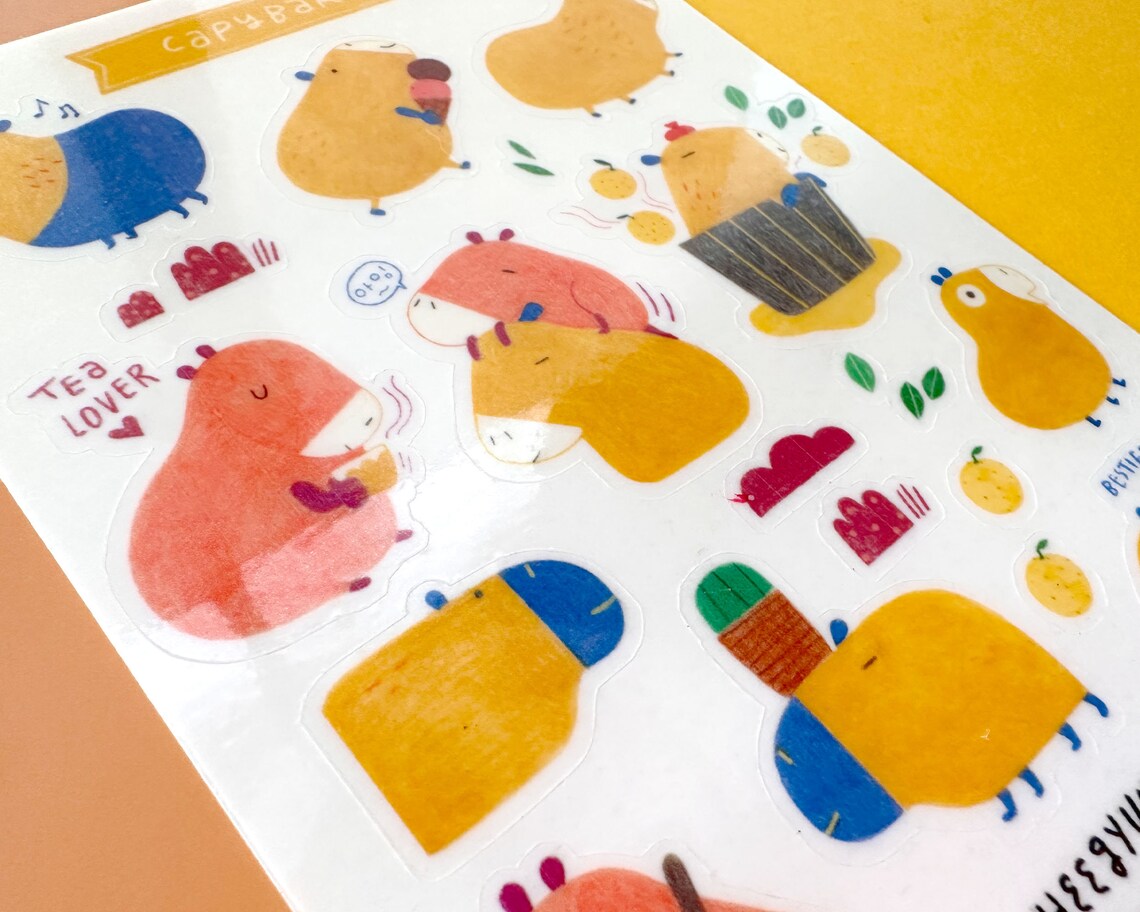 Capybara Cute Animal Clear Sticker Sheet A6 Bullet Journal Planner ...