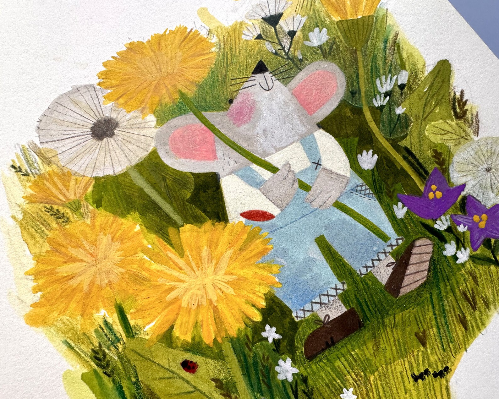 A Little Mouse With a Dandelion - ORIGINAL Mixed Media Drawing - Etsy