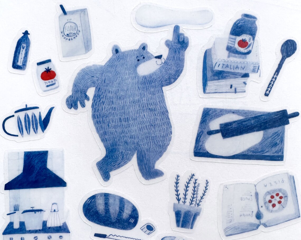 Blue the Bear Clear Glossy Sticker Sheet A6 - Bullet Journal, Planner ...