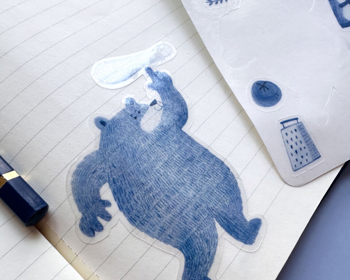 Blue the Bear Clear Glossy Sticker Sheet A6 - Bullet Journal, Planner ...