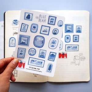 Blue the Bear Clear Glossy Sticker Sheet A6 - Bullet Journal, Planner ...