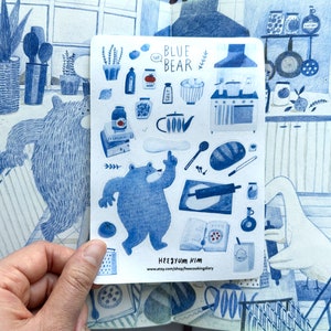 Blue the Bear Clear Glossy Sticker Sheet A6 - Bullet Journal, Planner ...