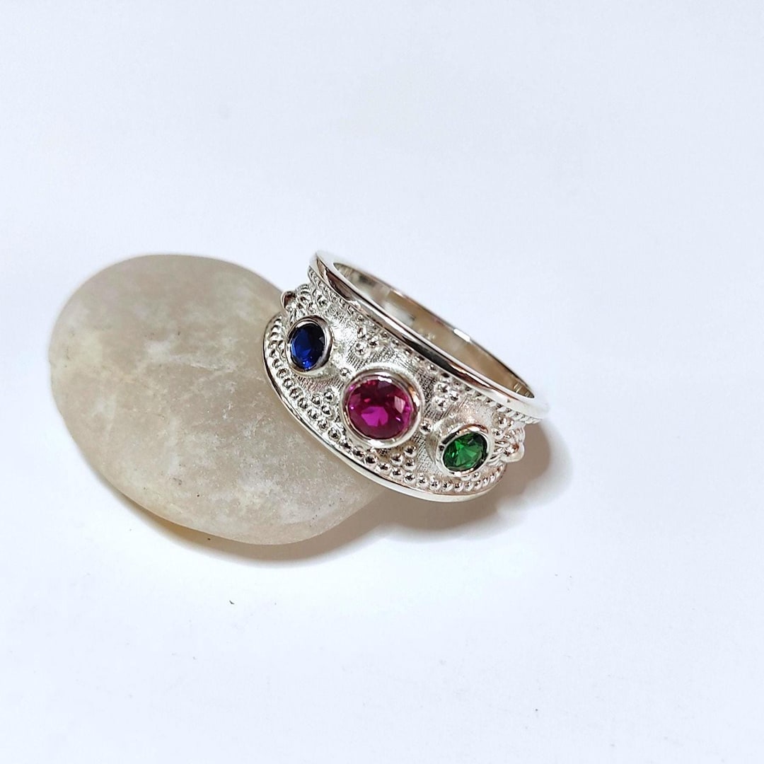 Greek Byzantine Ring Silver 925 and Multy-colour Gem Stones/traditional ...