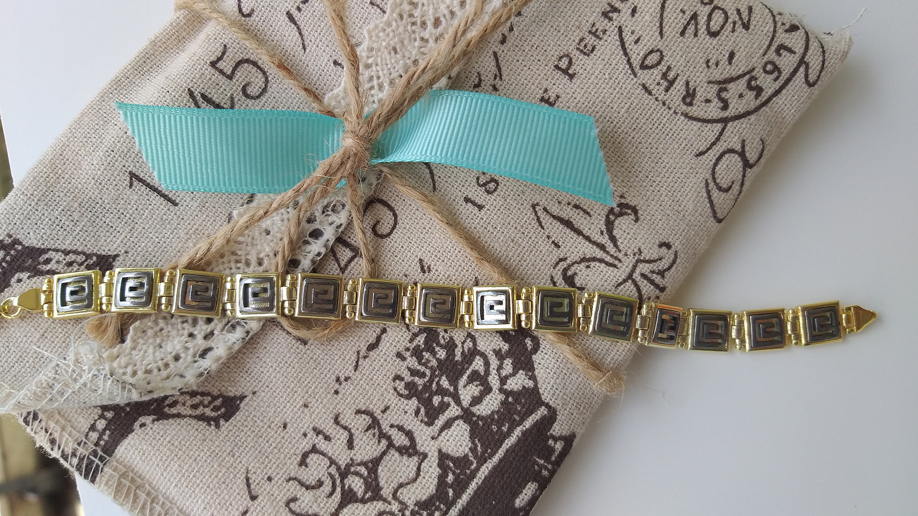 Meander Ancient Greek Mythology Link Bracelet Gold-plated Silver 925 ...