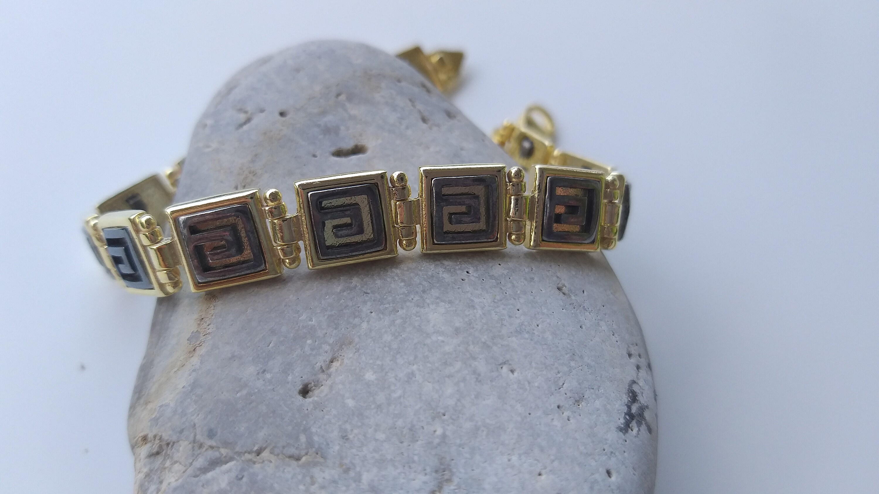 Meander Ancient Greek Mythology Link Bracelet Gold-plated Silver 925 ...