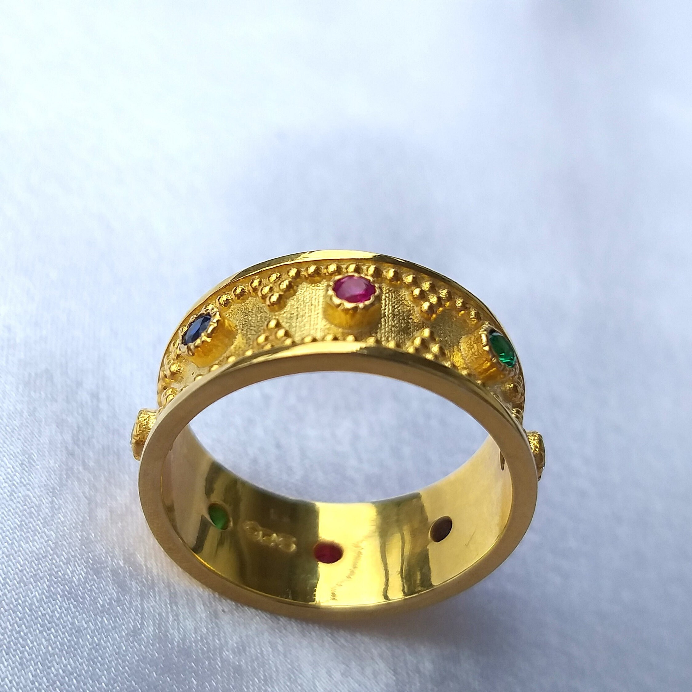 Greek Byzantine Ring K18 Gold-plated Silver 925 Multicoloured Gemstones ...