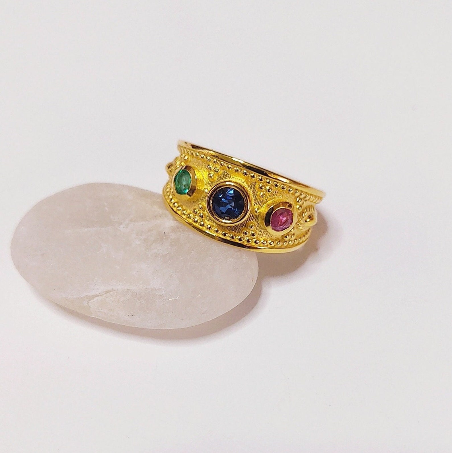 Gold-plated Byzantine Ring: Sterling Silver 925, Gemstone Accents - Etsy
