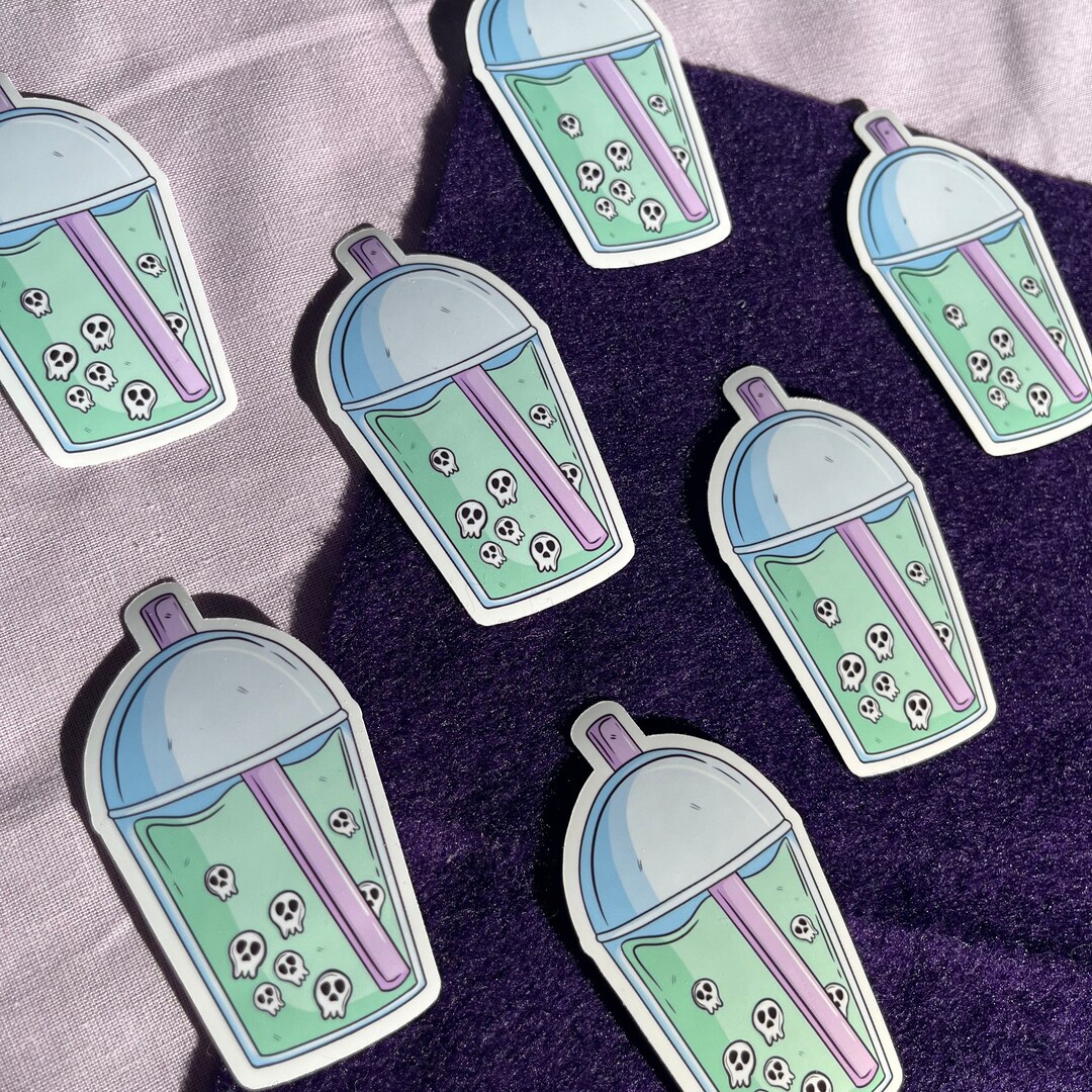 Skull Bubble Tea Sticker - Handmade Spooky & Cute Boba Sticker - Etsy