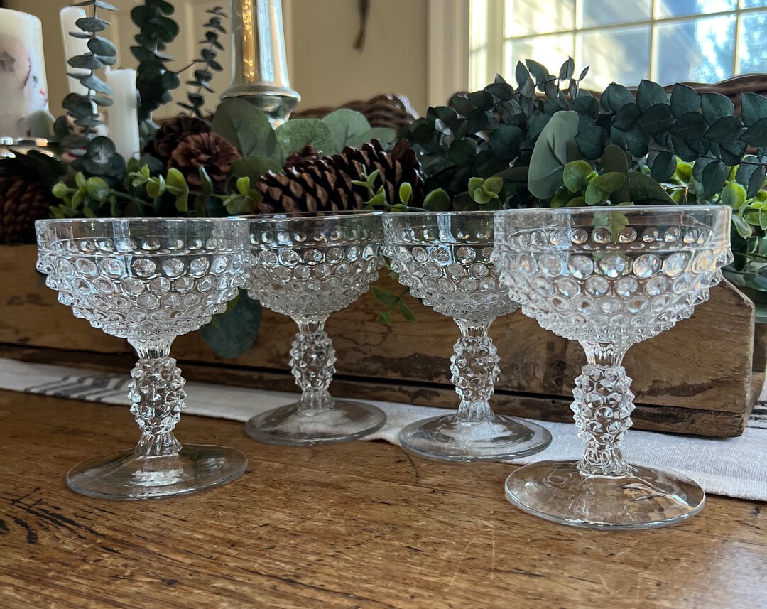 Vintage Duncan & Miller Hobnail Champagne Glasses Sherbet Pressed Glass ...