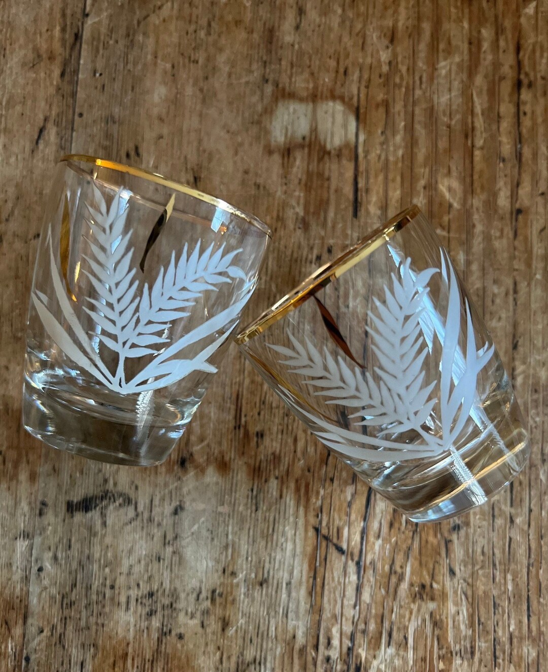 Vintage GORGEOUS Wheat Barware Glass Cocktail Shot Glasses PAIR - Etsy