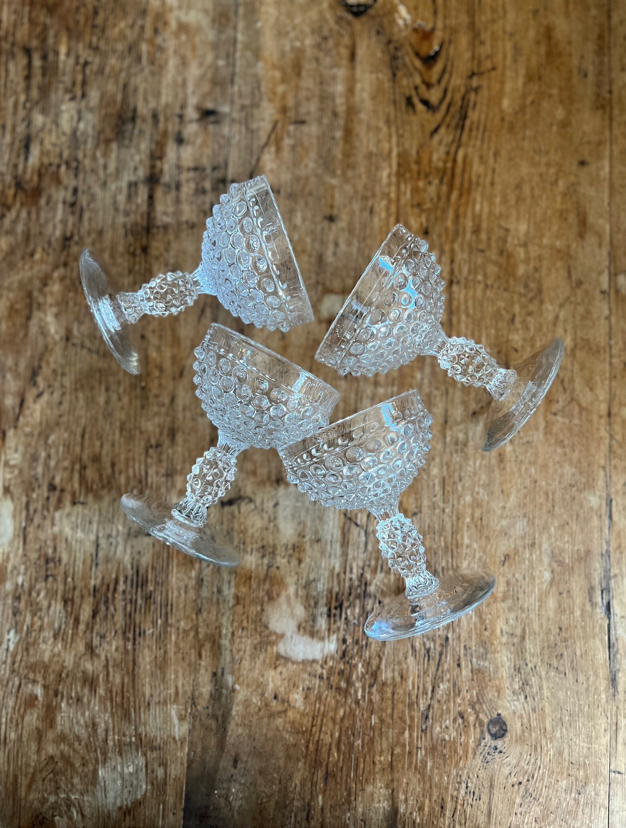 Vintage Duncan & Miller Hobnail Champagne Glasses Sherbet Pressed Glass ...