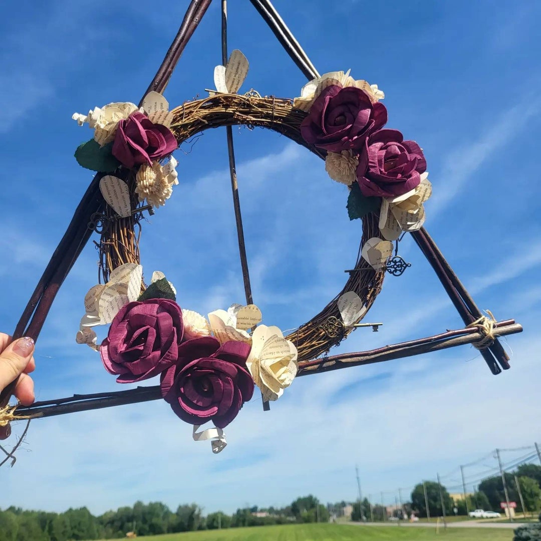 Hallows Wreath With Handmade Book Bage Flowers and Flying Keys - Etsy