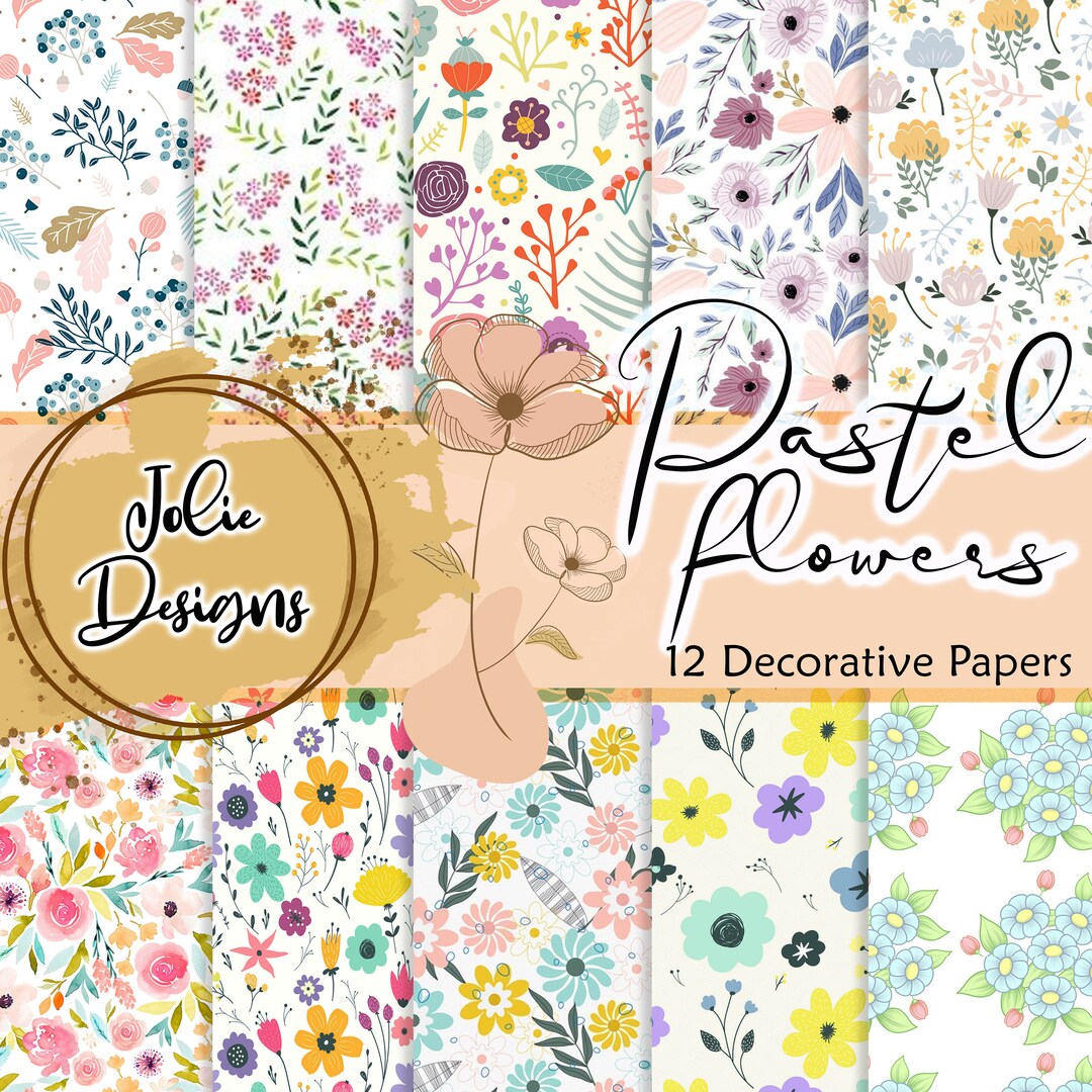 12 Digital Decorative Papers Floral Pastel Flowers Instant - Etsy