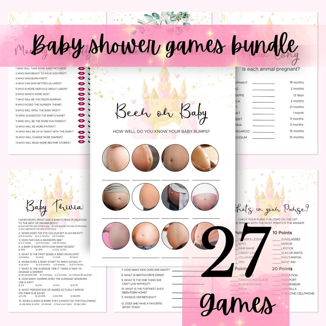 Baby Girl Shower Games Bundle, Princess Baby Shower Games, Castle Baby ...