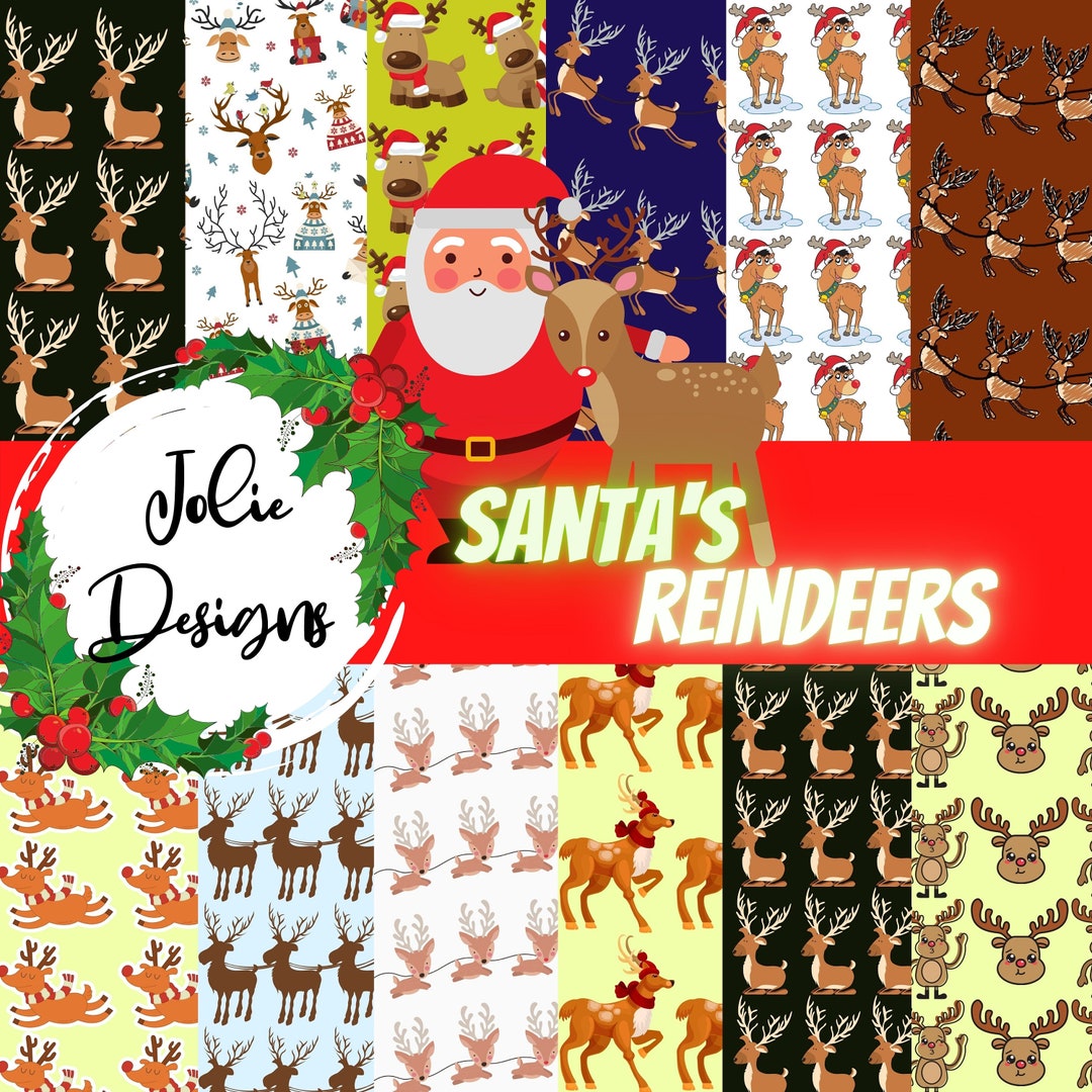Santa's Reindeer Christmas Digital Papers 12 Pieces High Quality Jpegs ...