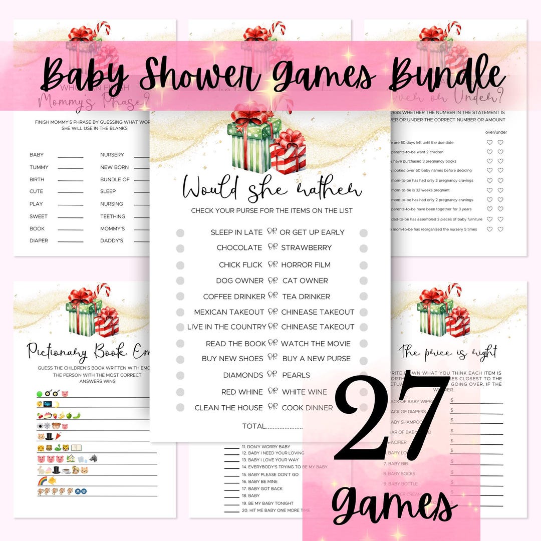 Christmas Gift Baby Shower Games Bundle, Holiday Baby Shower Games ...