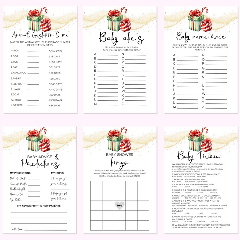 Christmas Gift Baby Shower Games Bundle, Holiday Baby Shower Games ...