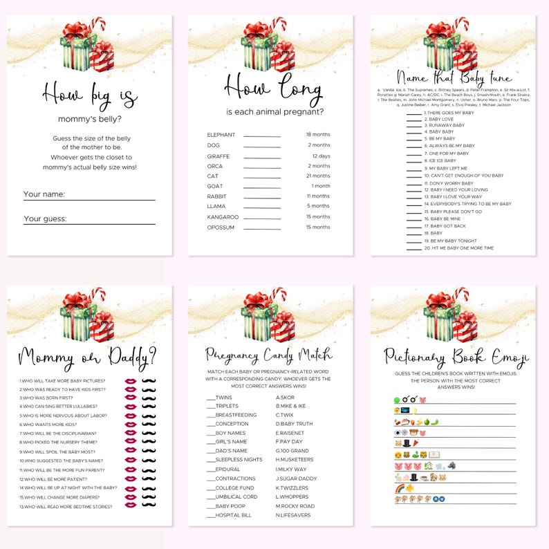 Christmas Gift Baby Shower Games Bundle, Holiday Baby Shower Games ...
