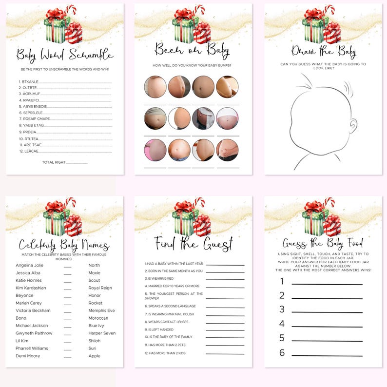 Christmas Gift Baby Shower Games Bundle, Holiday Baby Shower Games ...