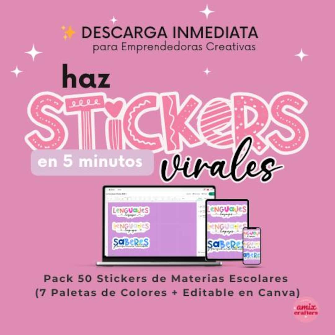 Pack of 50 Viral Stickers of School Subjects (7 Color Palettes ...