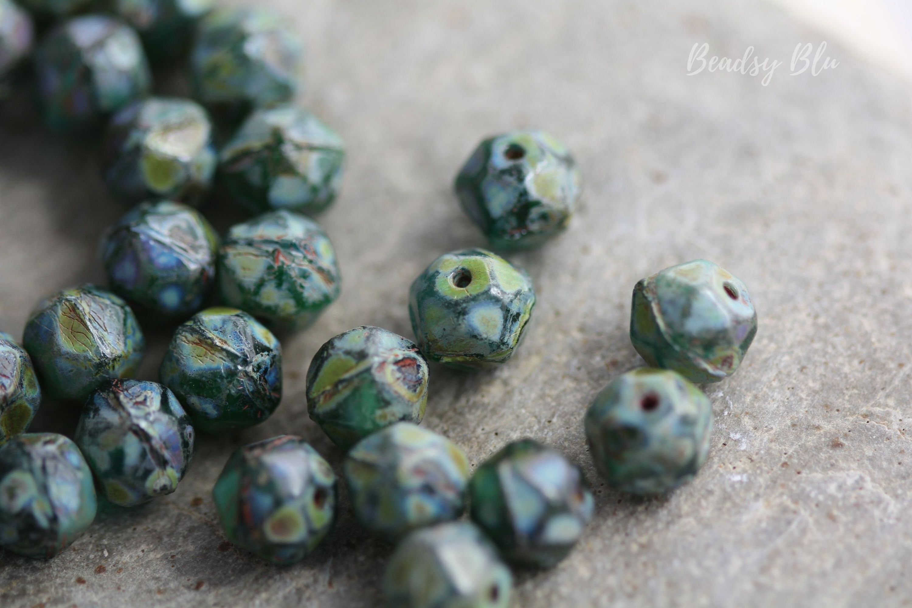 Ocean Wave 8mm English Cut Nugget Picasso Czech Glass Beads 20 pc Blue ...