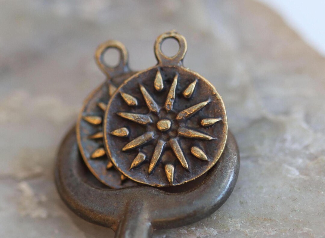 Mykonos Ancient Greek Sun Pendant: Antique Brass 15x9mm, 2 or 6 Pieces ...