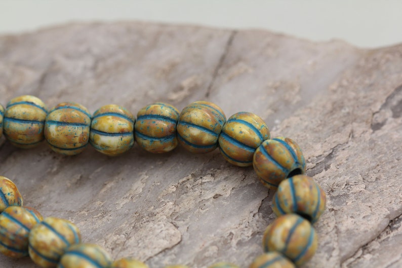 8mm Large Hole Honey Turquoise Czech Glass Melon Beads (10 Beads) - Etsy