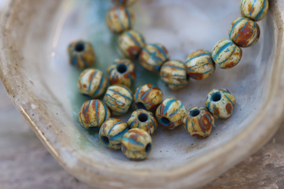 6mm Large Hole Honey Turquoise Melon Czech Glass Beads, 20 Beads - Etsy