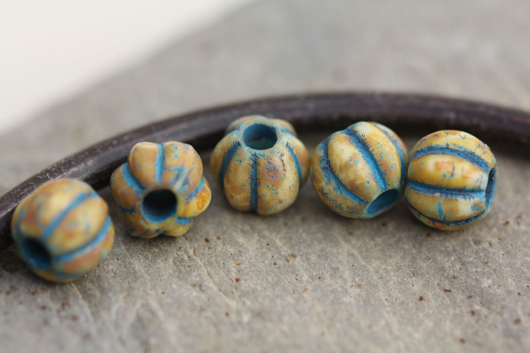 8mm Large Hole Honey Turquoise Melon Czech Glass Beads, 10 Beads - Etsy